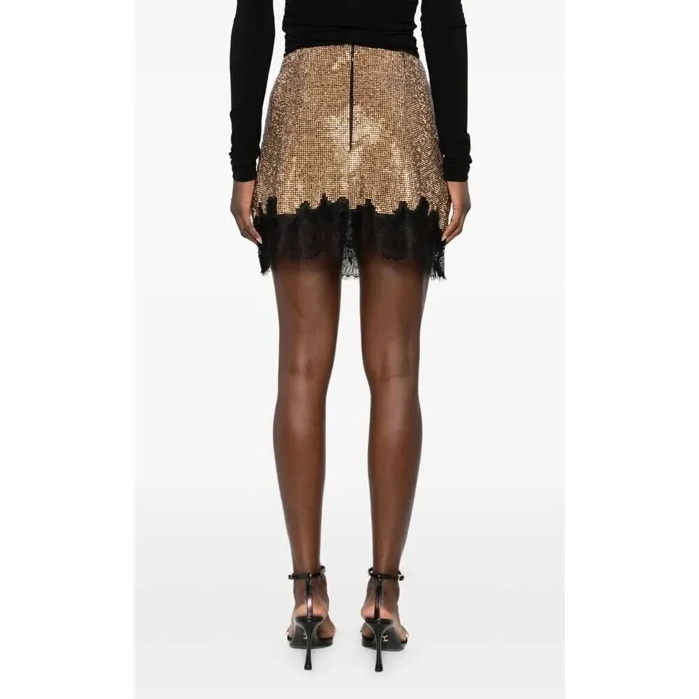 Self-Portrait | Skirts | Selfportrait Goldcrystal Mini Skirt Lace Trim ...